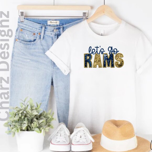 Charz Designz | Tops | Lets Go Rams Faux Sequinglitter Tee Whitenew ...